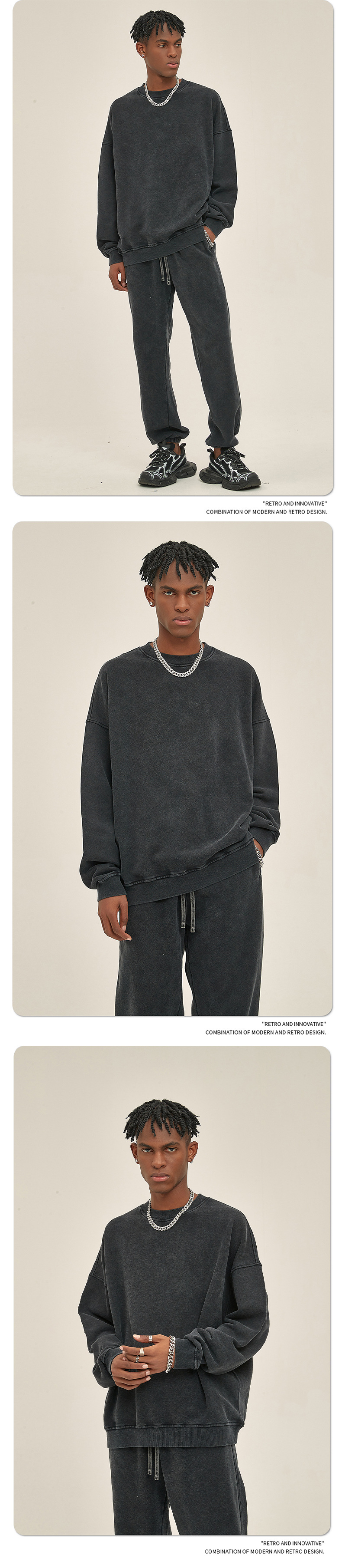 ARTIE男装丨蜡染重磅420g圆领卫衣男 潮牌纯色水洗做旧复古男卫衣-阿里巴巴