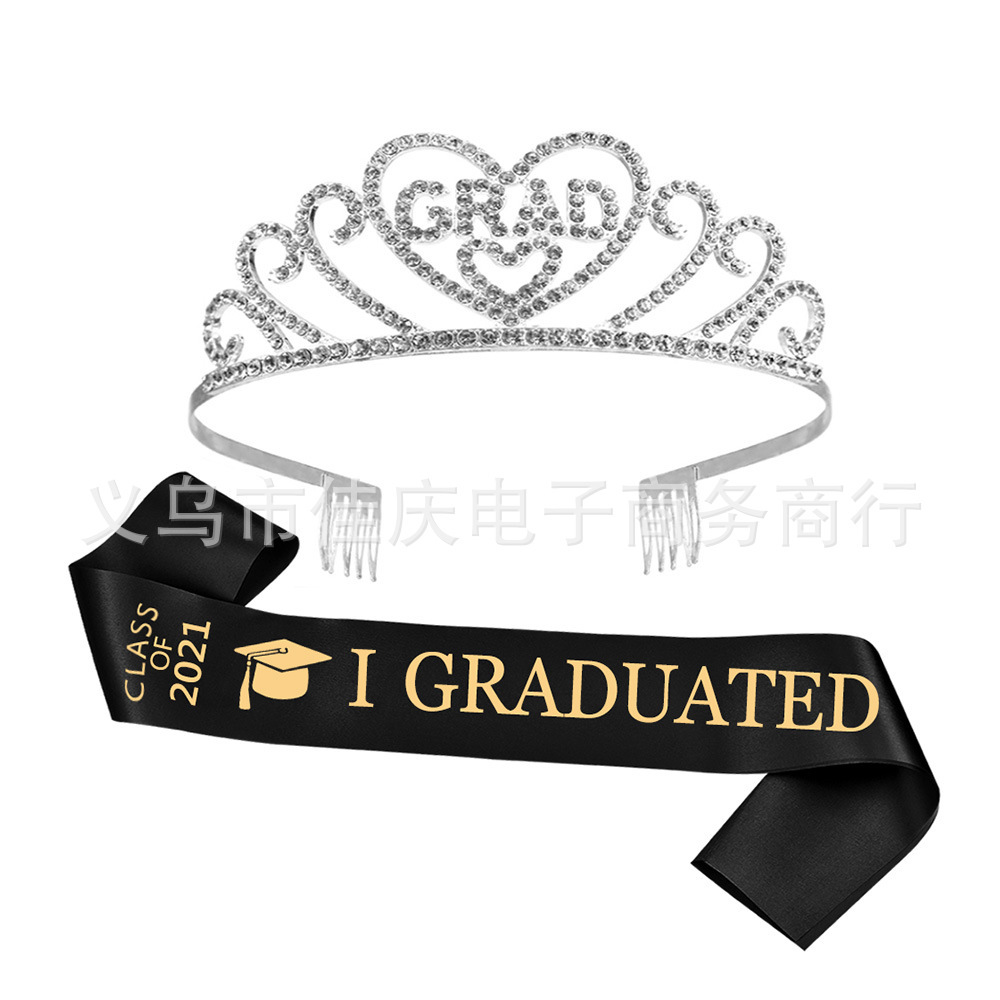 欧美毕业季肩带皇冠套装 舞会演出毕业派对礼仪带GRAD合金发箍-阿里巴巴