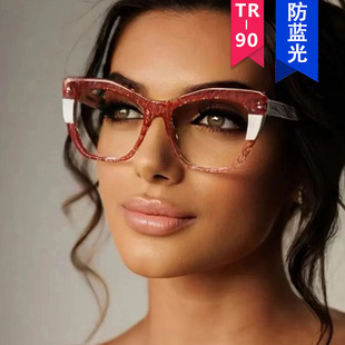 欧美ins拼接撞色眼镜框复古猫眼平光镜TR90防蓝光网红同款眼镜架-阿里巴巴