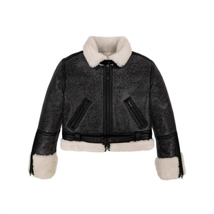 AVFLY绵羊皮皮毛一体皮衣女士翻领真皮夹克加厚冬季短款外套-阿里巴巴