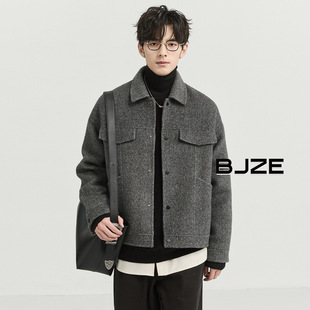 BJZE男装24冬季新款高端定织羊驼羊毛混纺双面呢夹克短款韩版外套-阿里巴巴