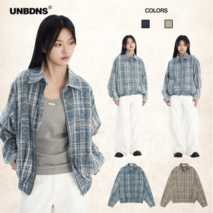 UNBDNS格纹拉链设计春秋破坏衬衫纯棉男士格子cleanfit宽松男女款-阿里巴巴