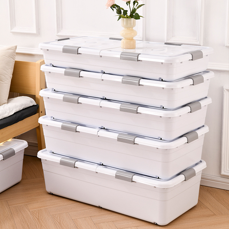 Bed Bottom Box Under Bed Clothes Storage Finishing Box with Wheels Flat ...
