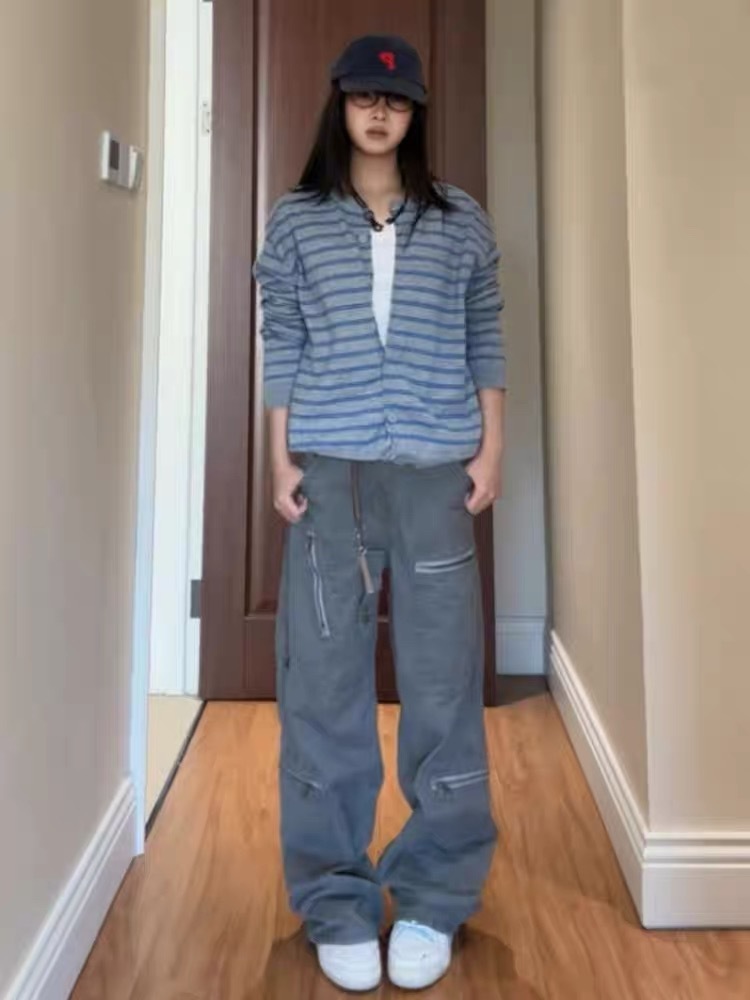 实价#绵羊绒#撞色圆领条纹针织开衫女2025早秋季韩系穿搭chic上衣-阿里巴巴