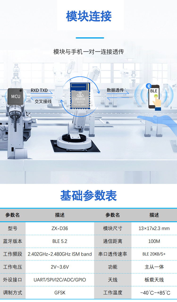 ZX-D36无线串口透传蓝牙模块BLE5.2主从一体低功耗小尺寸模组现货-阿里巴巴