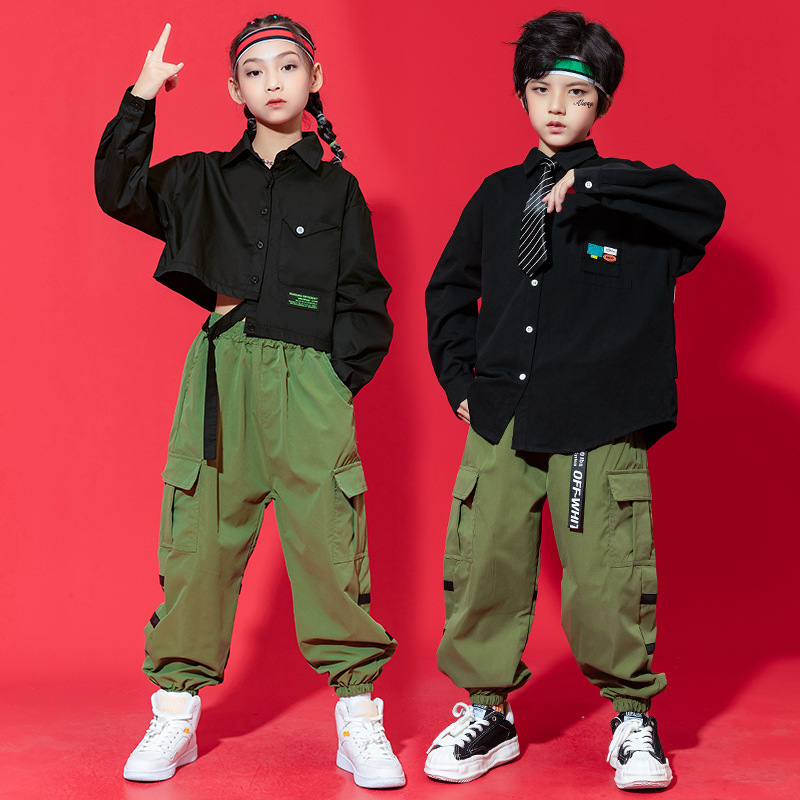 Girls hiphop street rapper Army Green kids Jazz dance costumes of the ...