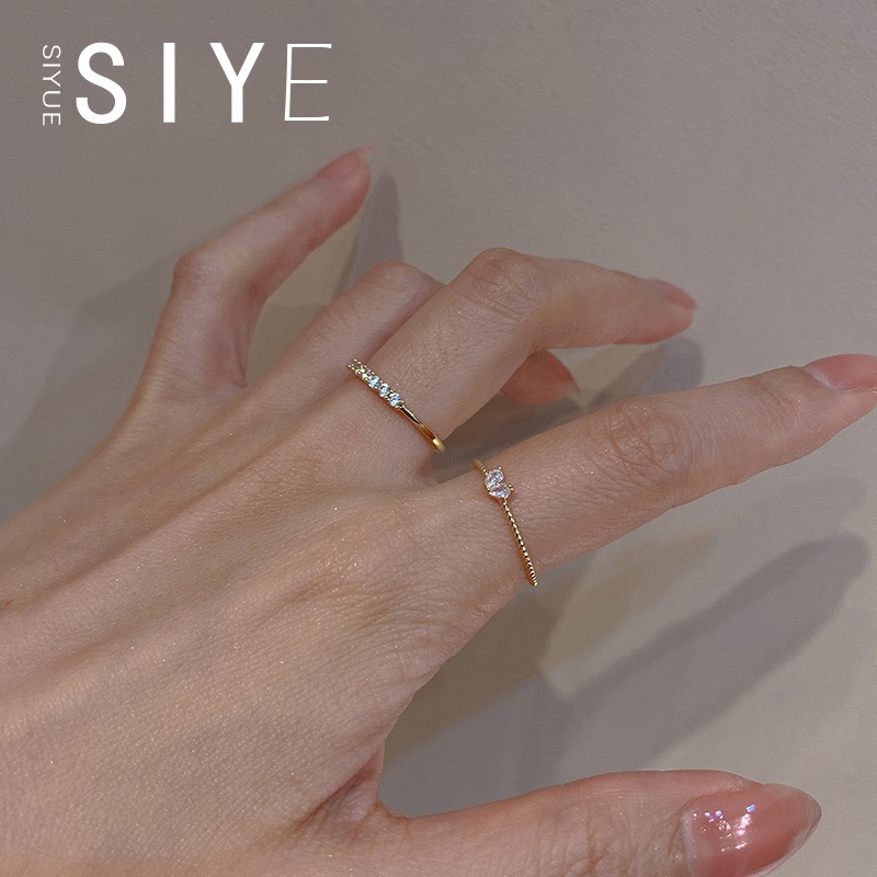 S925银排钻14K金色爱心开口戒指女ins轻奢精致食指戒时尚小众指环-阿里巴巴