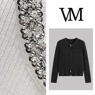 春秋新款轻奢小香风长袖针织开衫毛衣女黑色设计高级感上衣cx7783-阿里巴巴