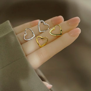 S925纯银镀14K金爱心耳扣女高级感耳环ins气质心形耳圈简约耳饰-阿里巴巴