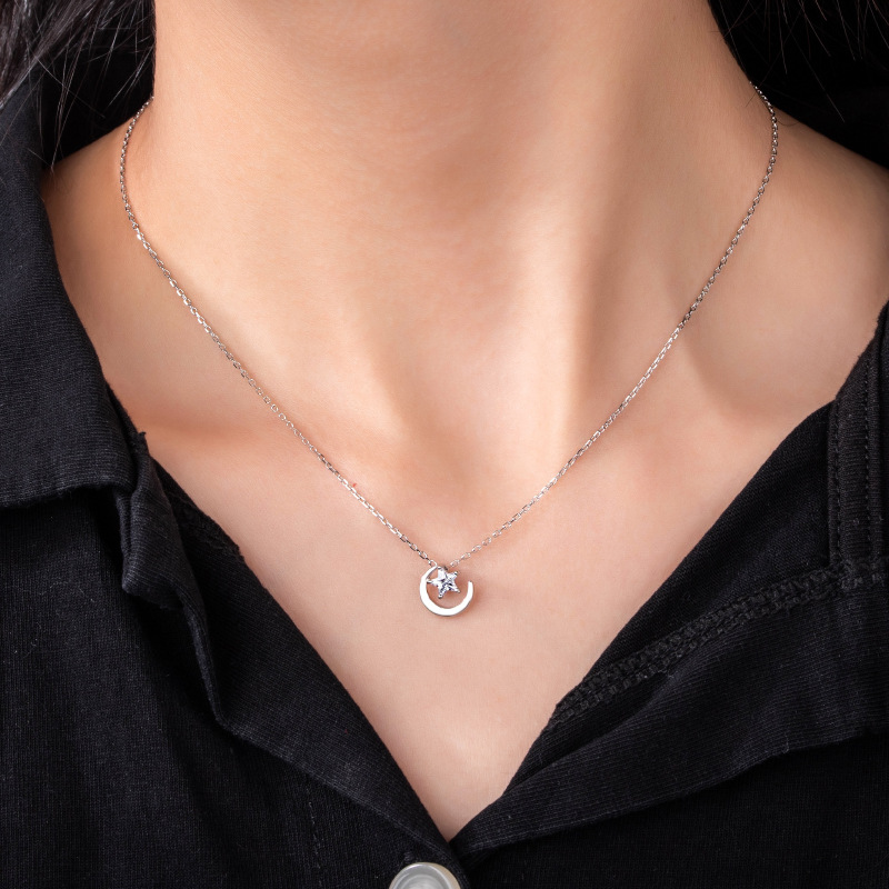 嘻咕D0225 S925银新款潮闪钻星星月亮锁骨项链女气质个性项链-阿里巴巴