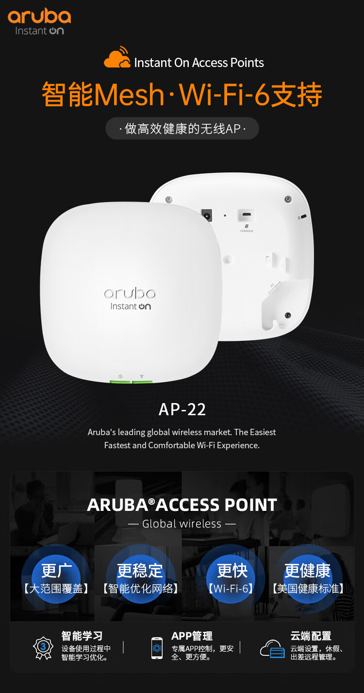 安移通（ARUBA） Instant On AP22(R4W02A)千兆双频2MIMO高端WIFI-阿里巴巴