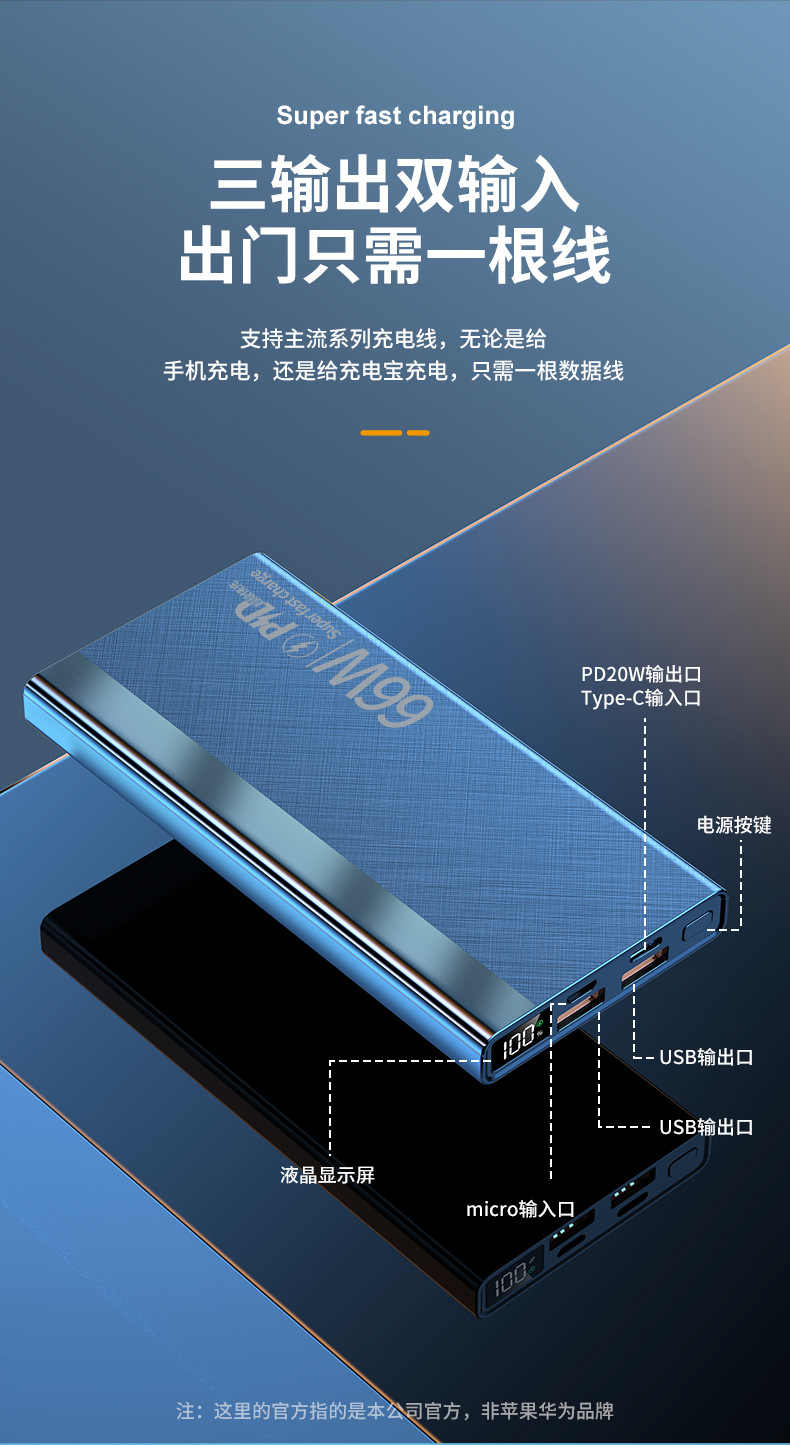 3C认证66W超级快充大容量20000毫安充电宝小巧便携数显移动电源-阿里巴巴
