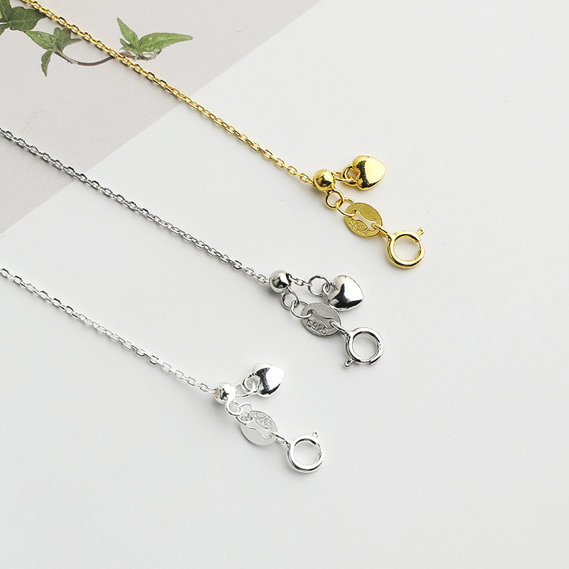 S925纯银可调节十字链心形O字链活动链DIY万能项链硅胶穿心固定链-阿里巴巴
