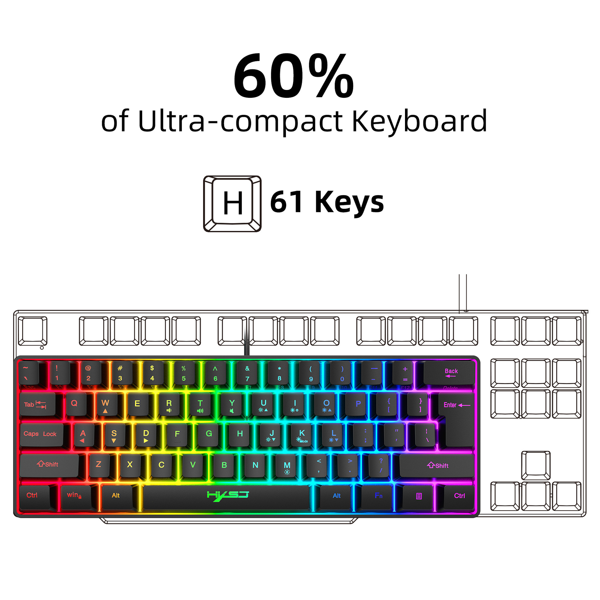Supply Hxsj 61 Key Gaming Membrane Keyboard Rgb Light Mini Keyboard ...