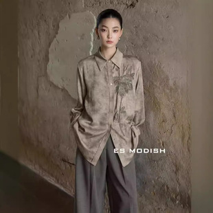 ES MODISH 秋季新品小众复古立体提花长袖衬衫高级感宽松休闲衬衣-阿里巴巴