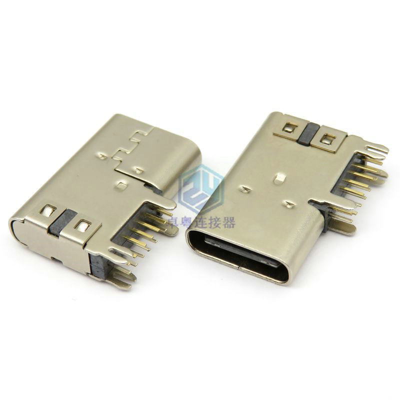 TYPEC 14P母座 180度 四脚插板 侧插 直口 侧立式 typec接口-阿里巴巴