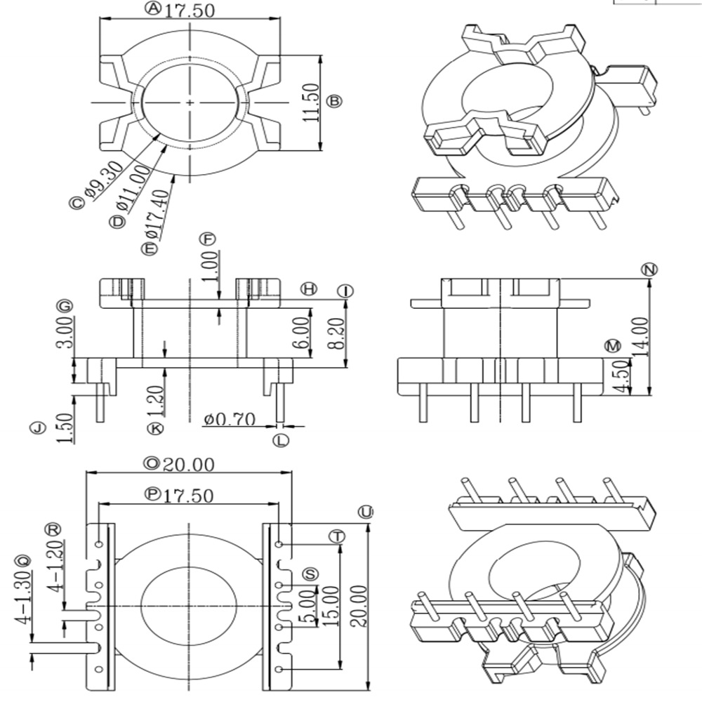 PQ20变压器骨架PQ20电木骨架PQ2014立式骨架BOBBIN 4+4-阿里巴巴