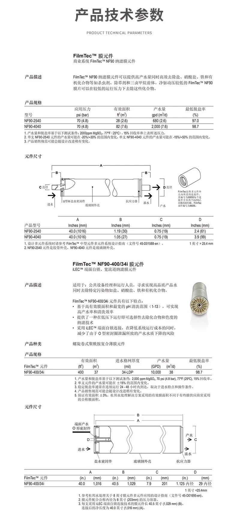 DOW陶氏纳滤膜NF系列全新原装正品 NF90-4040 工业水RO膜原件-阿里巴巴