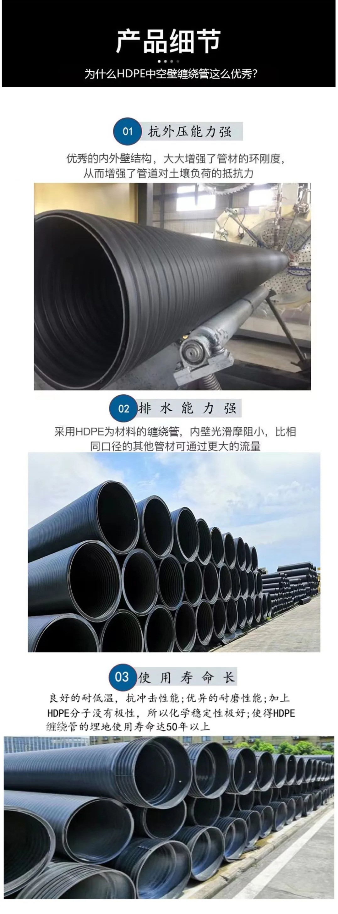 顾地HDPE双壁波纹管大口径SN8工程排水管SN4下水管排污管300 400-阿里巴巴