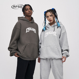 RFSD男装|2023秋冬380g加绒连帽卫衣发泡印花卫衣男士宽松上衣-阿里巴巴