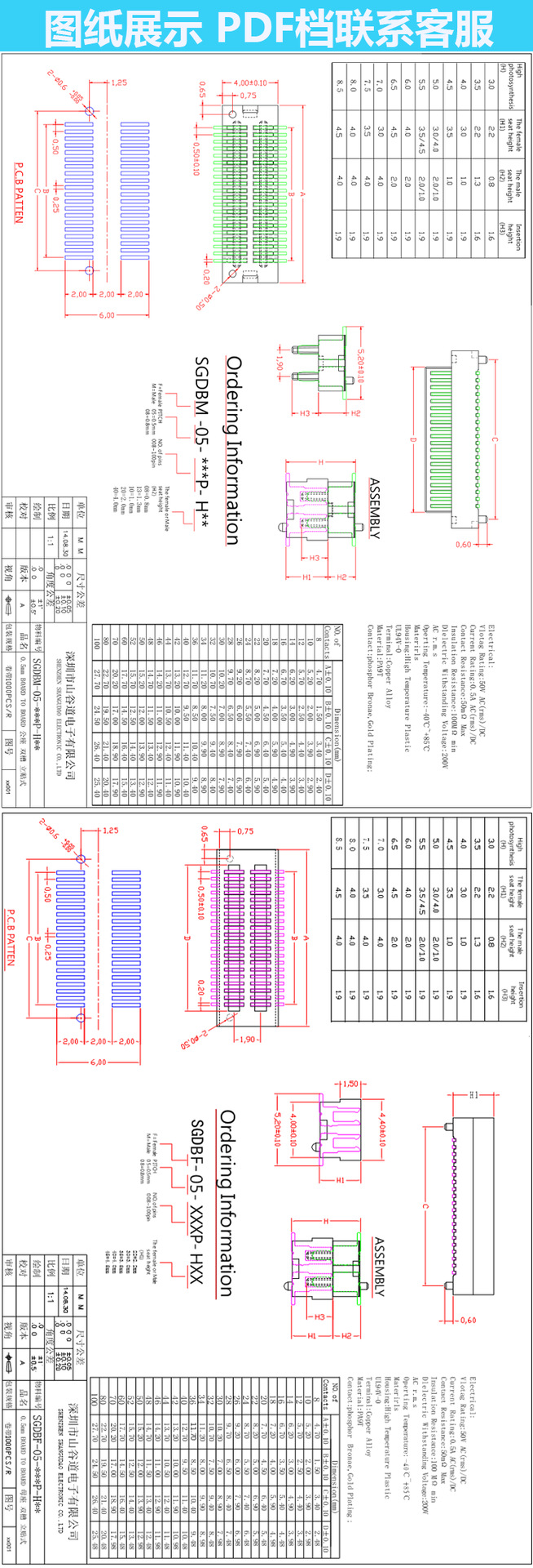 SGDBM-05/08-20P-H10/SGDBF-05/08-20P-H30板对板连接器4.0-8.5mm-阿里巴巴
