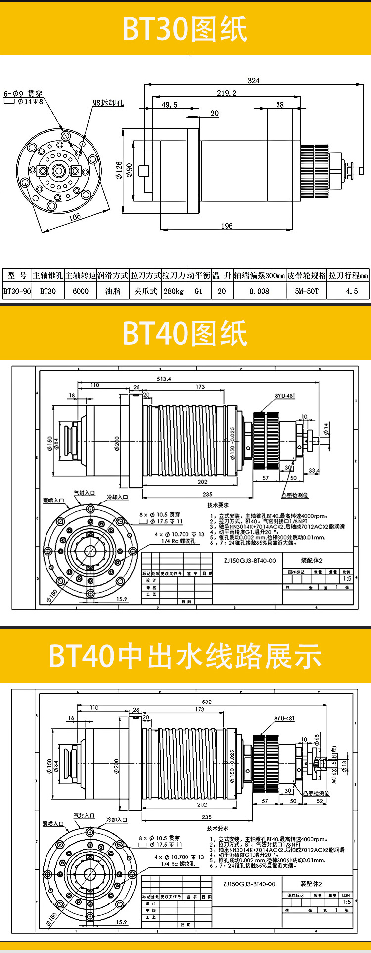 加工中心无动力主轴头 中心出水加工中心配件 BT30/BT40机械主轴-阿里巴巴