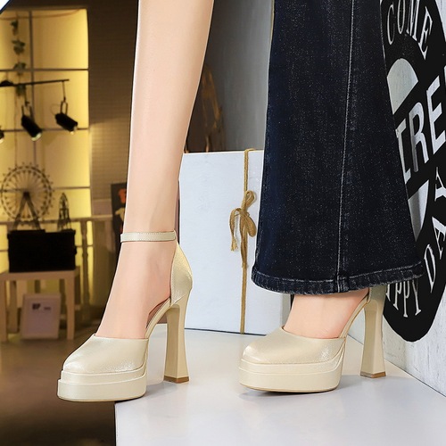 9271 Simple Square Head Hollow Ultra High Heel Sandals, One Button High ...