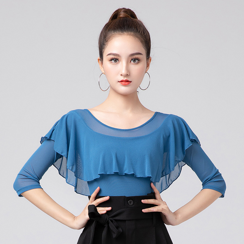 bLue black navy red ruffles National standard ballroom latin dance tops ...