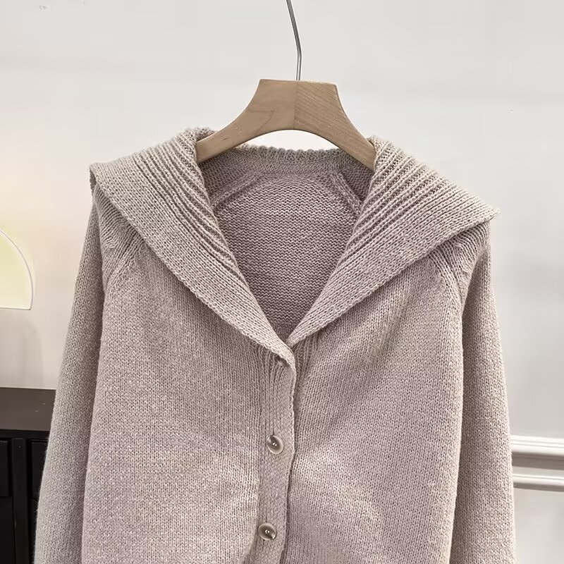 BM&MD&ZA欧货早秋新品韩系连帽针织开衫女韩版宽松翻领毛衣外套-阿里巴巴