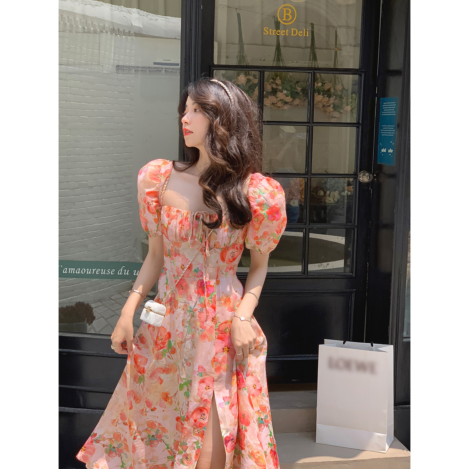 Multicolor Printed Chiffon Dress 2023 Summer New French Puff Sleeve ...