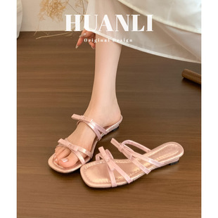 MUKEKe法式仙女风蝴蝶结坡跟凉拖鞋女夏季温柔度假露趾一字拖鞋-阿里巴巴