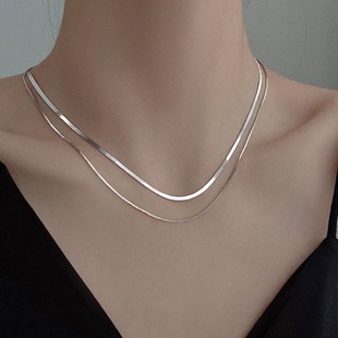 S999纯银双层叠戴项链ins冷淡风项链简约项链2024年新款女锁骨链-阿里巴巴