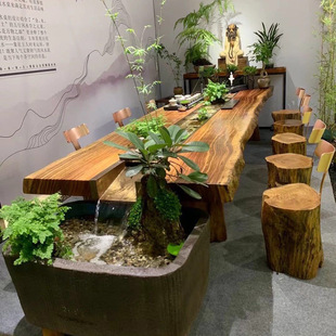 循环流水茶桌养鱼茶台禅意创意景观一体新中式仿古全实木泡茶桌椅-阿里巴巴