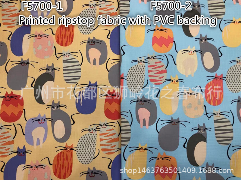 花之春可爱卡通印花猫210D牛津格子PVC牛津布印花箱包面料批发-阿里巴巴