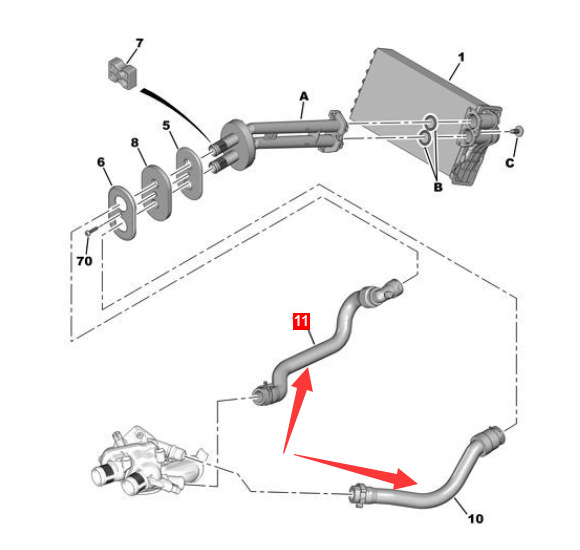 暖风水管6466LP 6664YG 6466TZ 6466XV适用标致3008308雪铁龙C4DS-阿里巴巴