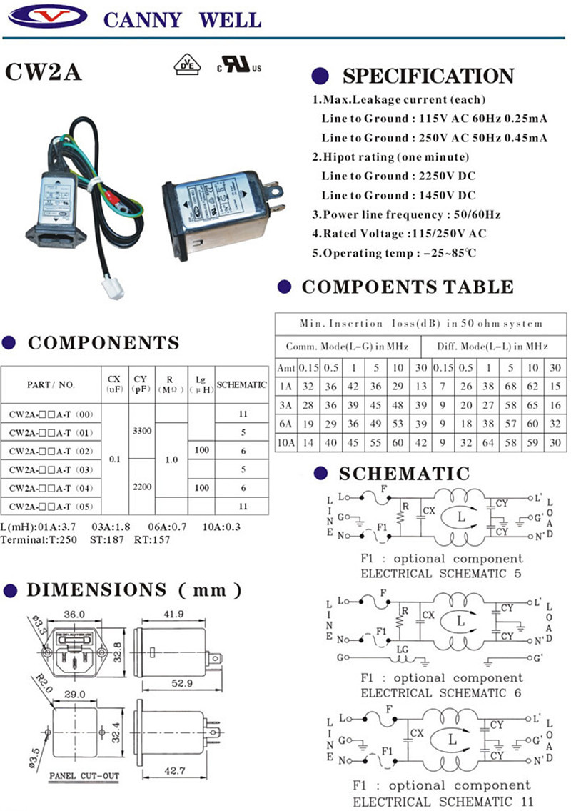 单相220V带保险插座电源滤波器 CW2A-06A-T 6A 全新现货 工厂直供-阿里巴巴