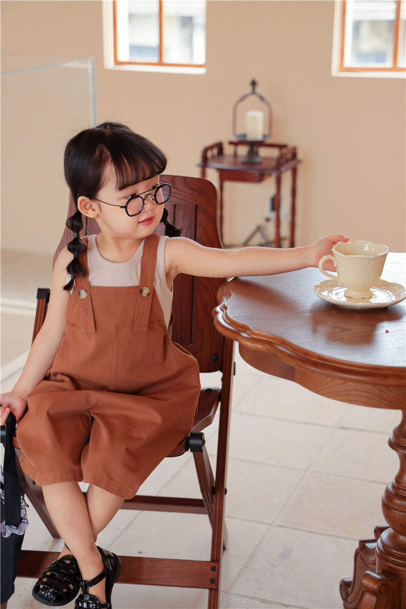 夏季韩版儿童背带裤薄款中小童女童套装中裤无袖两件套裤套装潮-阿里巴巴