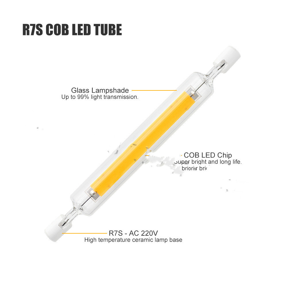 R7S调光新款玻璃 LED COB78mm118mm双端灯横插替代卤素灯220V110V-阿里巴巴