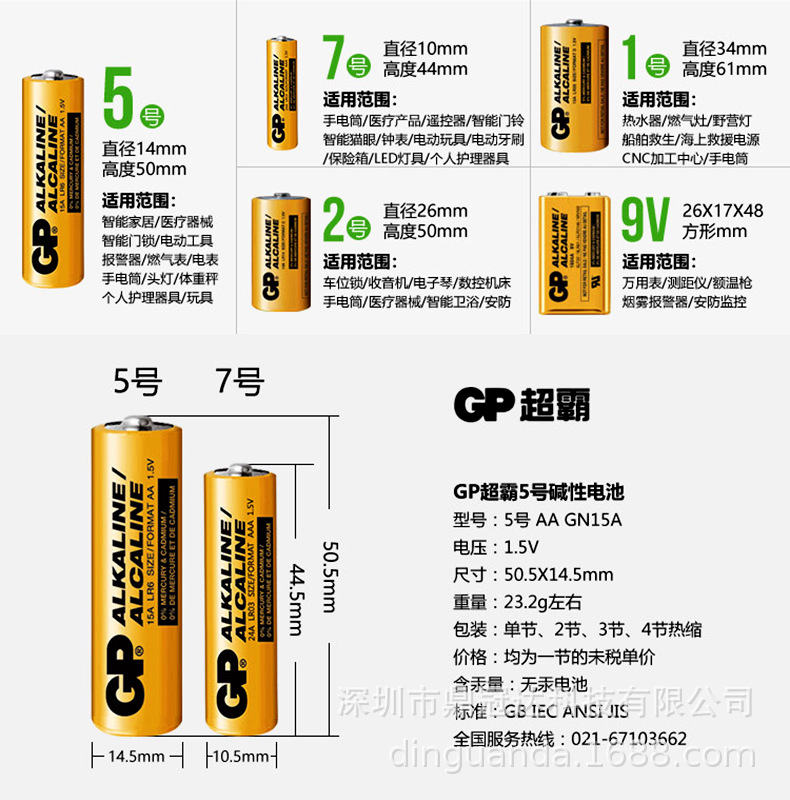 批发GP超霸23A27A GN15A5号GN24A7号碱性6F22 9V电池LR03LR6 AAA-阿里巴巴