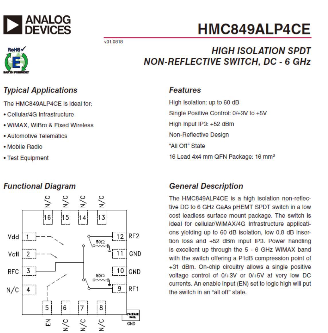 HMC349 HMC849 HMC8038 射频开关模块 单刀双掷开关 6GHz 2024款-阿里巴巴