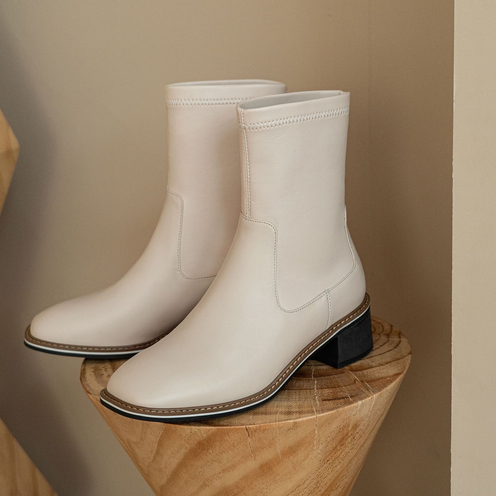 Chiko Square Toe Block Heels Boots