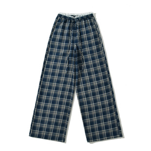 JK261-24秋季新款 法式秋季穿搭慵懒格子直筒裤花边松紧腰休闲裤-阿里巴巴
