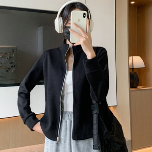 H566定制螺纹立领外套女秋冬季加绒保暖拉链开衫修身长袖外穿上衣-阿里巴巴