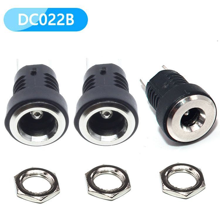 DC022B DC电源插座 5.5*2.1/2.5MM 圆孔带螺母 2脚焊线DC母座直流-阿里巴巴