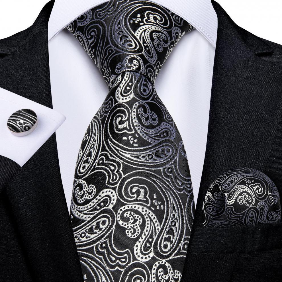 Black And Silver Paisley Floral Men's Ties Gray Blue Pink跨-阿里巴巴