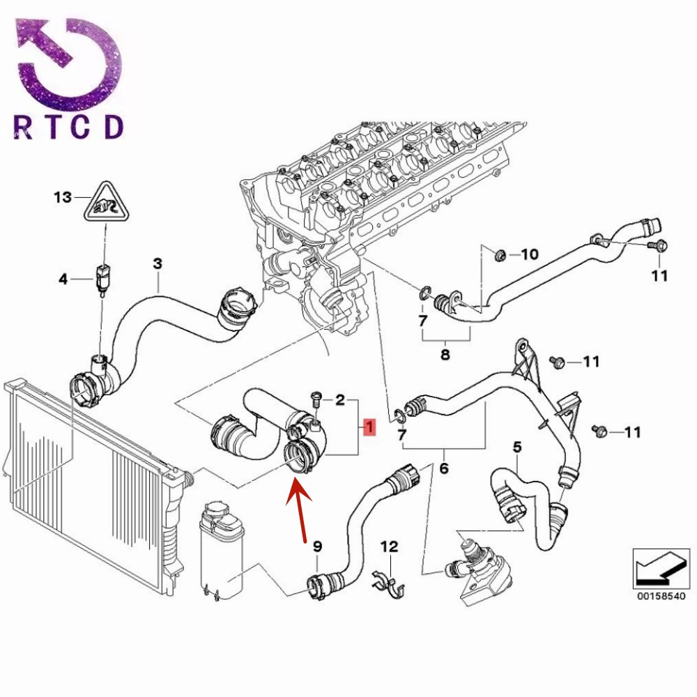 散热器软管(上) 11537500733 适用宝马 E53 X5 X6 3.0 2001-2006-阿里巴巴