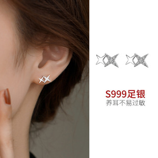 S999纯银星星耳钉女简约ins小众设计高级感耳环2023新款百搭耳饰-阿里巴巴