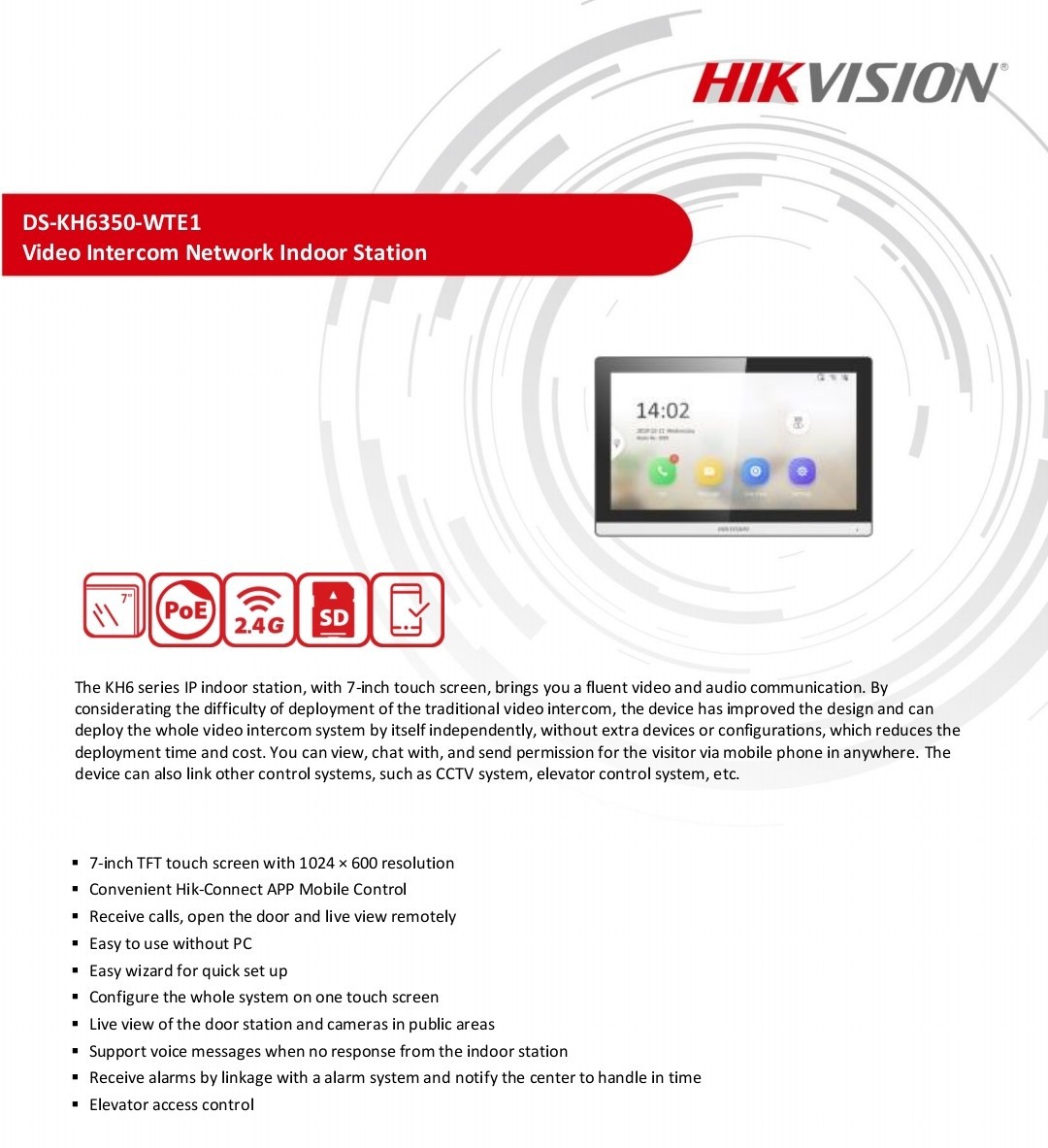 HIKVISION DS-KH6350-WTE1海康威视英文版可视对讲indoor station-阿里巴巴