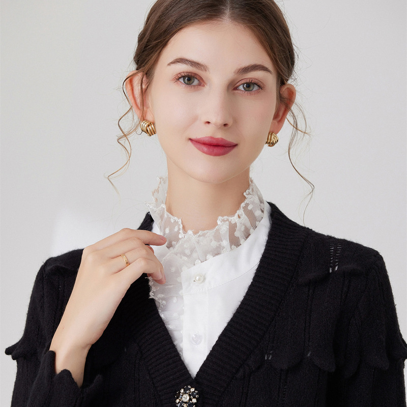 girl petal white lace polka Detachable Dickey Collar half shirt evening ...