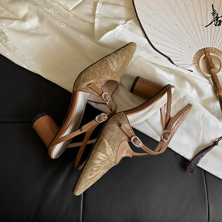 CHIKO Jala Pointy Toe Block Heels Slingback Shoes
